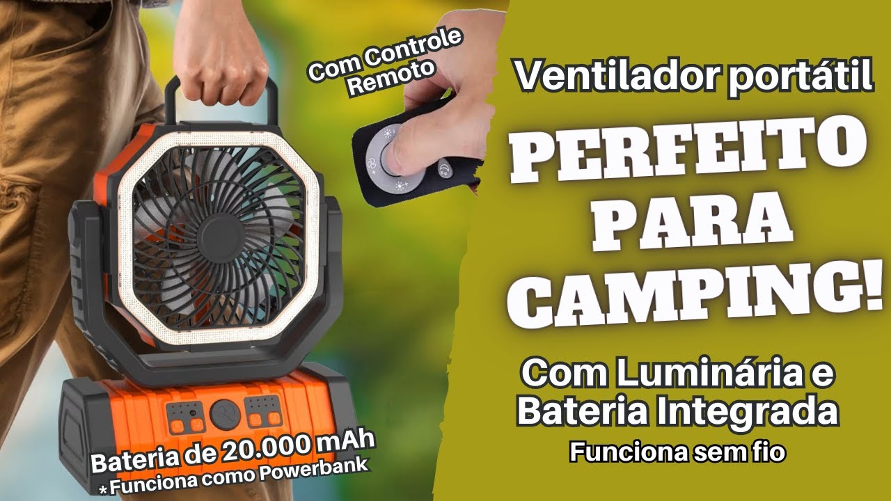 Ventilador Portátil com Iluminação e Bateria Integrada